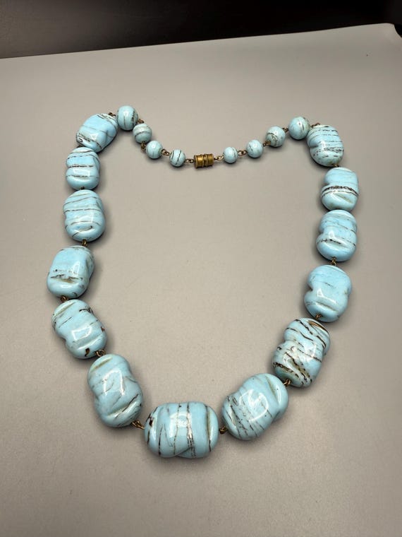Art Glass Blue Faux Turquoise Chunky Graduated Beaded… - Gem