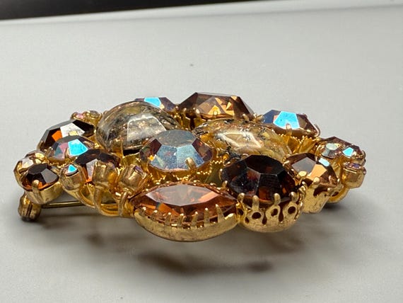 AUSTRIA Signed Brooch VTG Glass Opal Cats Eye Rhinest… - Gem