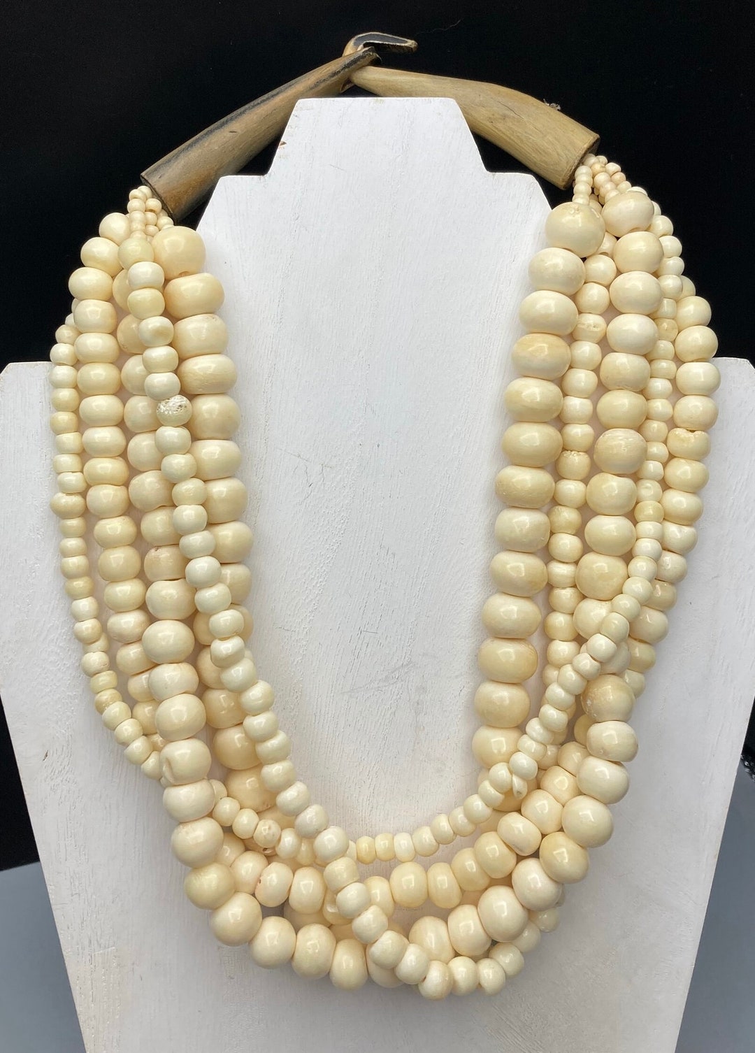 MONIES GERDA LYNGGAARD Statement Necklace Bone Bead 5 Strand Carved Hook Clasp Vtg 21.5 252g - Etsy
