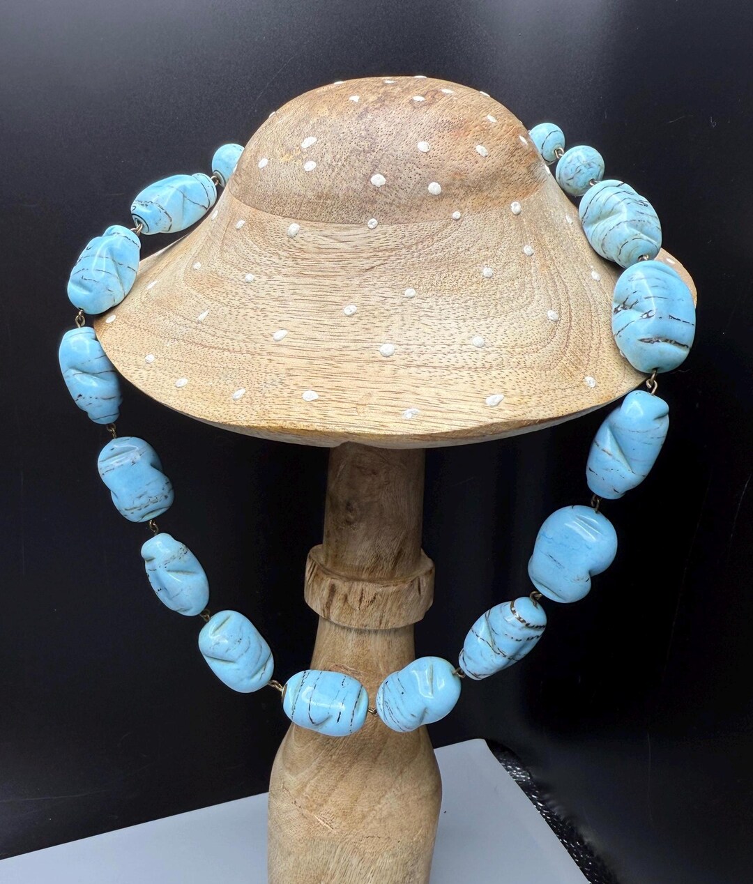 Art Glass Blue Faux Turquoise Chunky Graduated Beaded Necklace VTG 21.5 ...