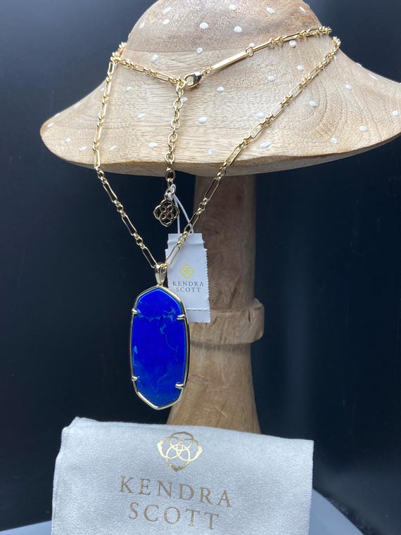 Kendra Scott Faceted Reid Gold Tone Long Pendant Necklace Cobalt Howlite 29.5 Etsy