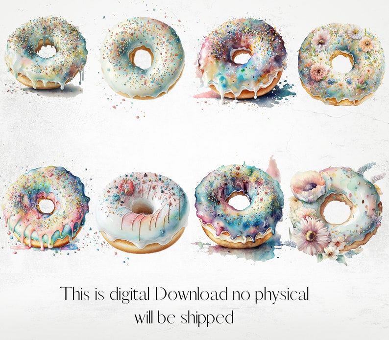 Watercolor Donuts Clipart Donut Clip Art Dessert Clipart - Etsy