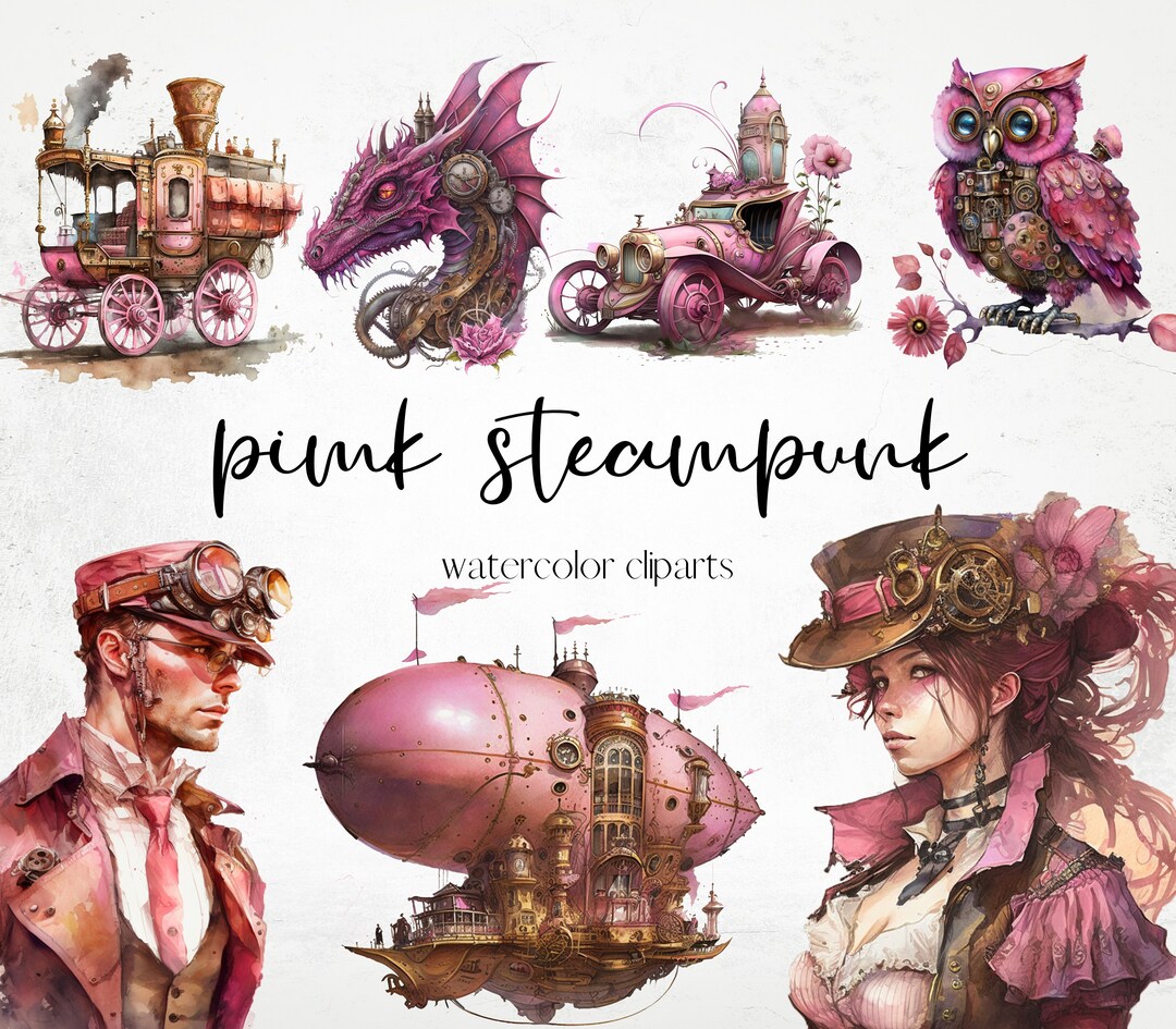 Watercolor Clipart Pink Steampunk, Watercolor Steampunk Png, Fantasy ...