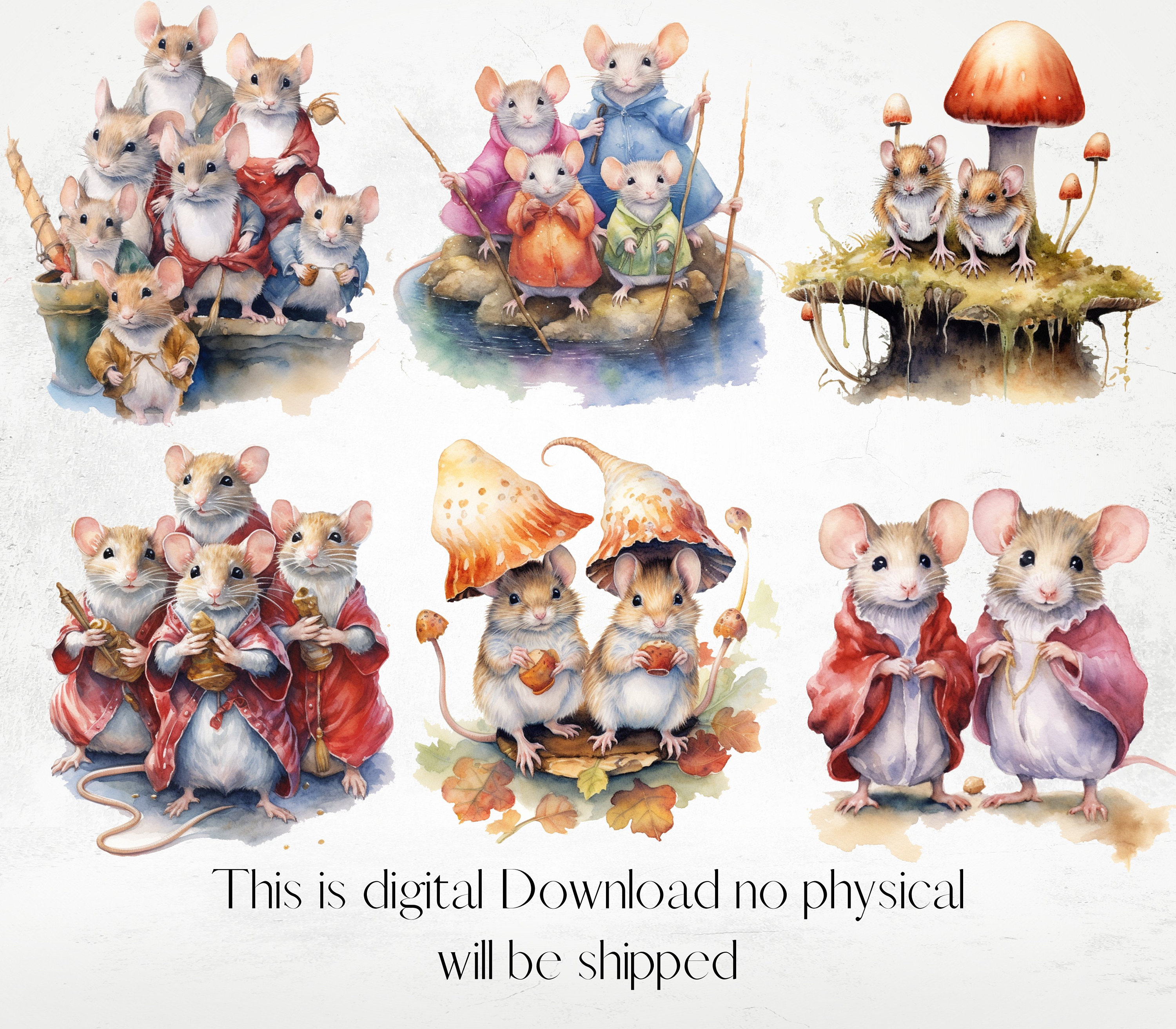 Watercolour Fairytale Mice Clipart Bundle Fairy Tale Animals - Etsy