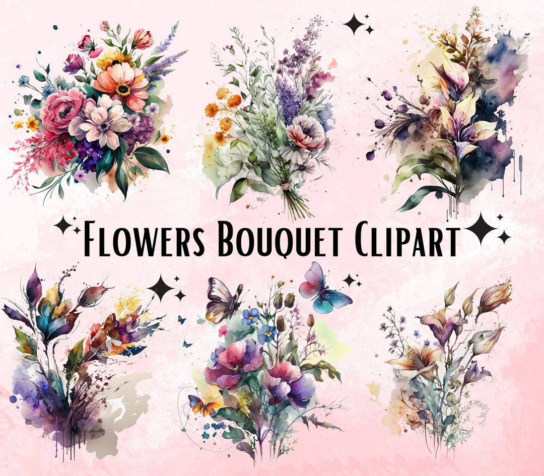 Watercolor Flowers Bouquet Clipart Colorful Flowers Flowers - Etsy
