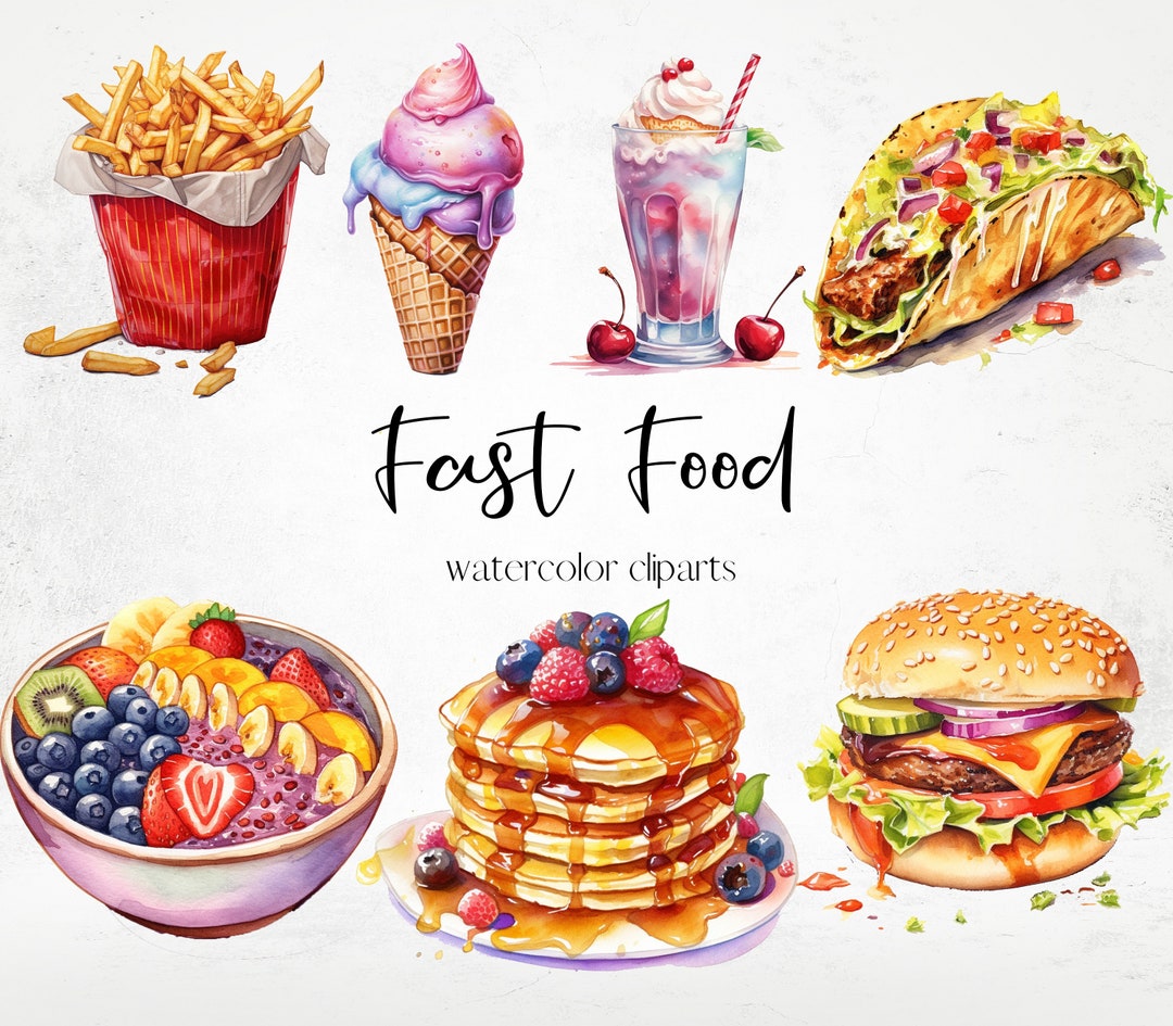 Watercolor Fast Food Clipart, Junk Food Clipart, Pizza Png, Clipart ...