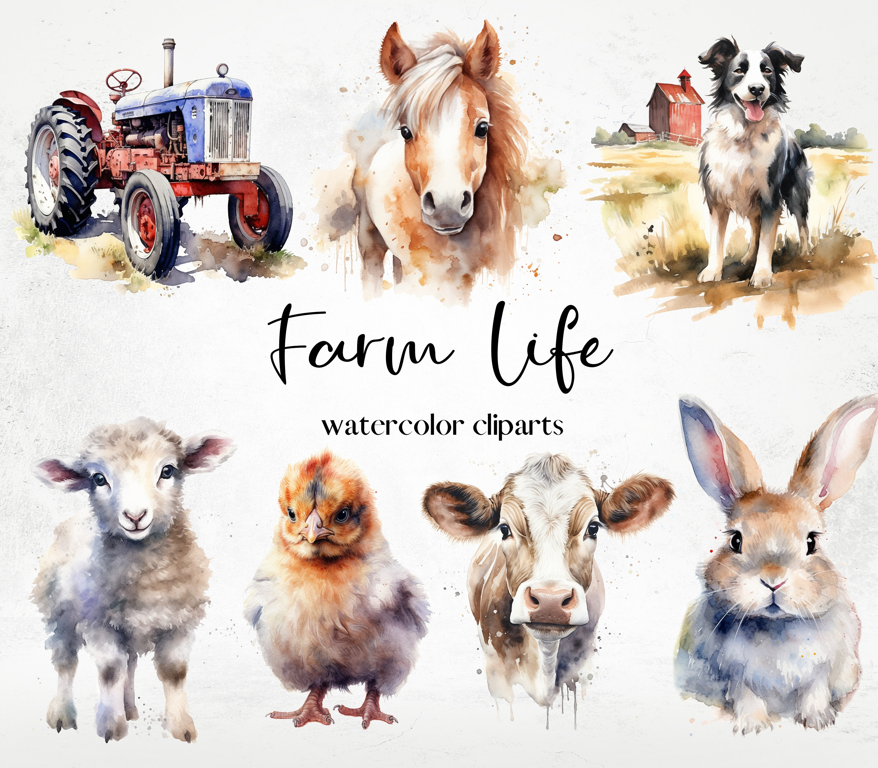 Watercolor Farm Life Clipart Farm Barn Animals PNG Bundle - Etsy