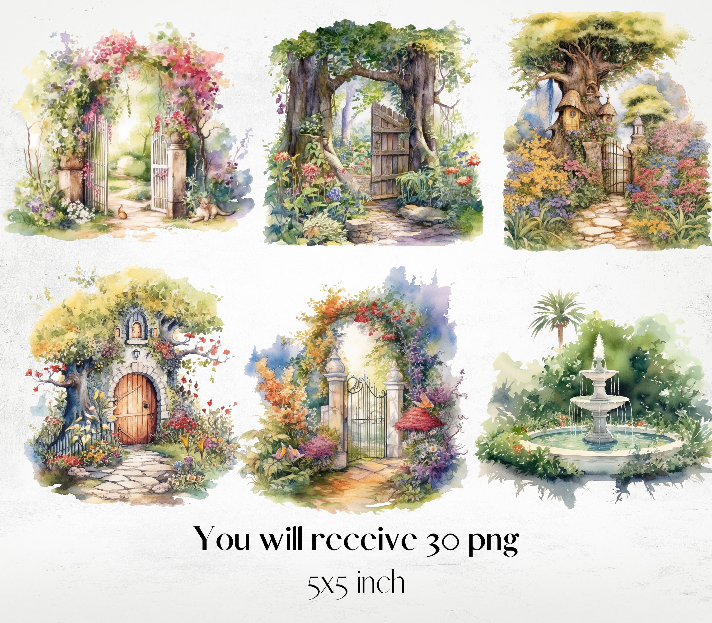 Watercolor Secret Garden Clipart Magical Garden Clipart Png - Etsy