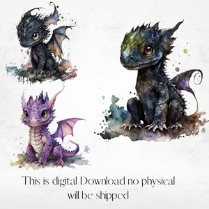 Watercolor Baby Dragons Clipart, Rainbow Cliparts, Cute Dragons Png ...