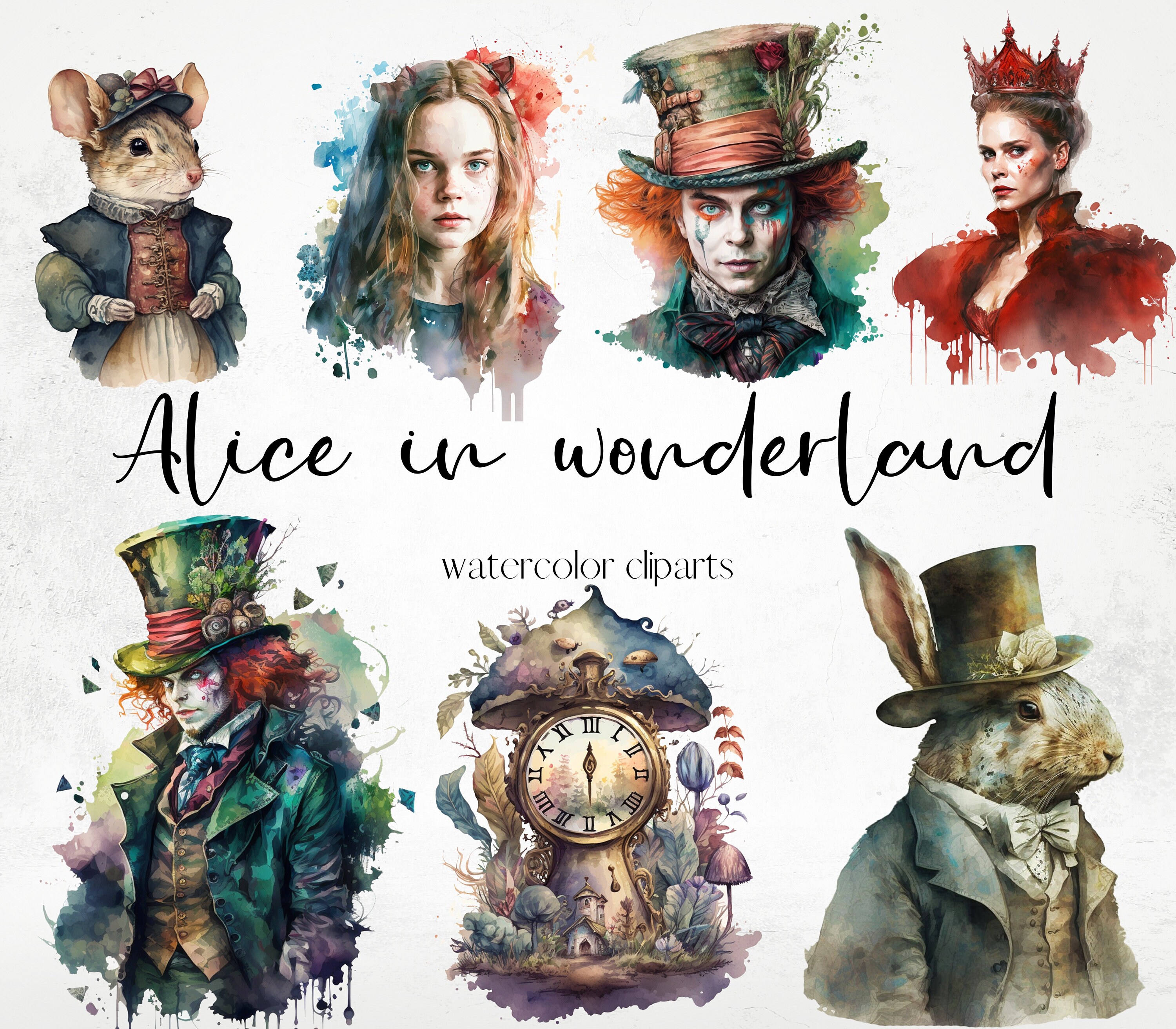 Watercolor Alice in Wonderland Clipart Alice in Wonderland - Etsy