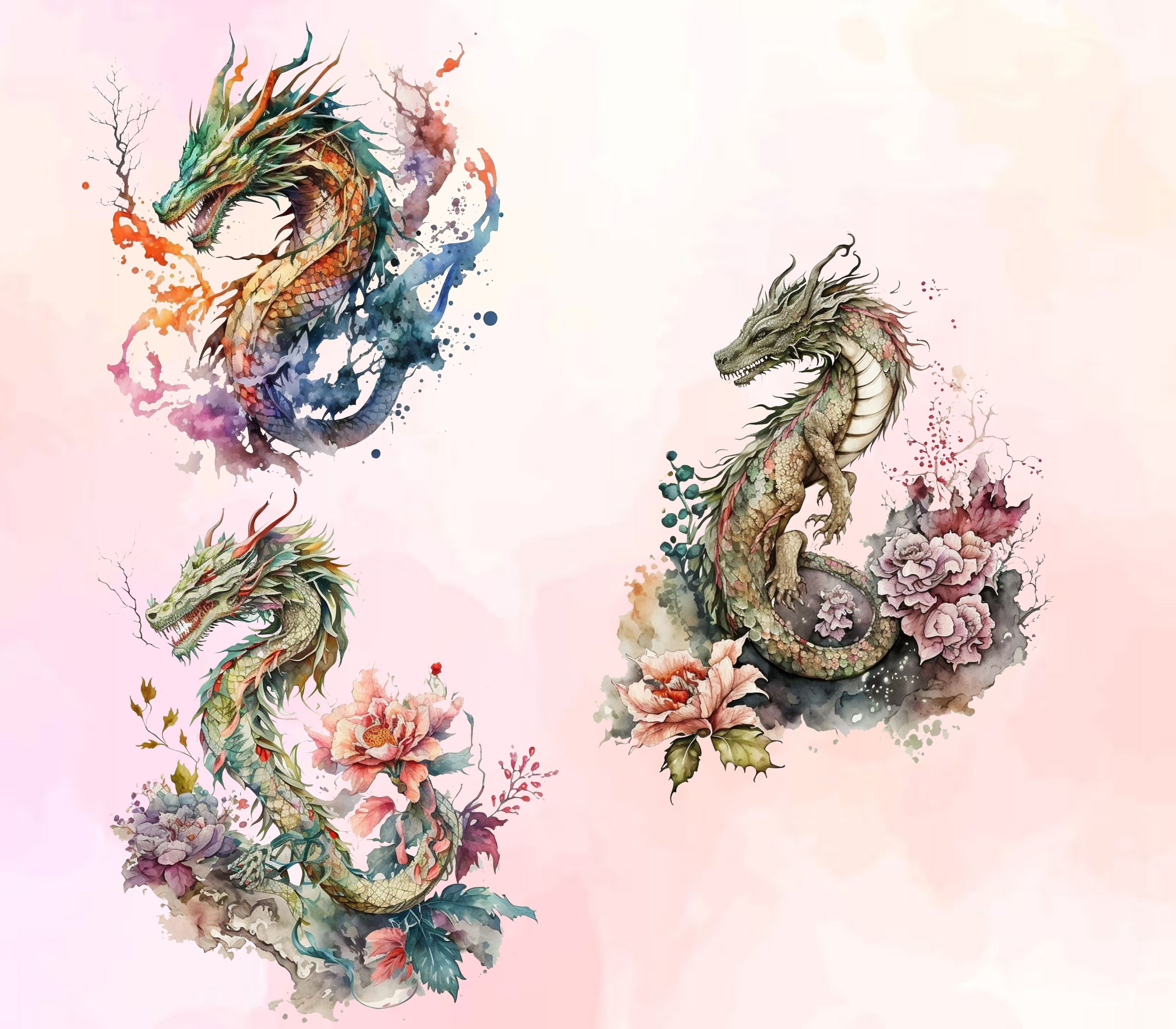 Watercolor Fantasy Oriental Dragon Clipart Fantasy Dragon - Etsy