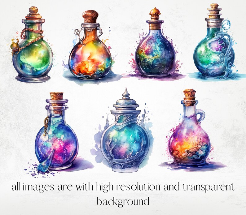 Watercolor Potion Bottle Clipart, Witchcraft Clipart, Wiccan Png, Pagan ...