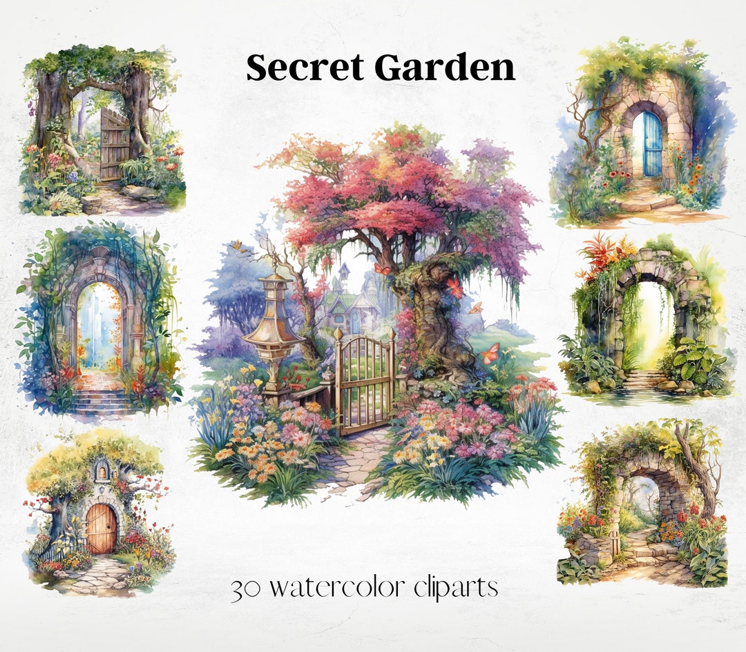 Watercolor Secret Garden Clipart Magical Garden Clipart Png - Etsy