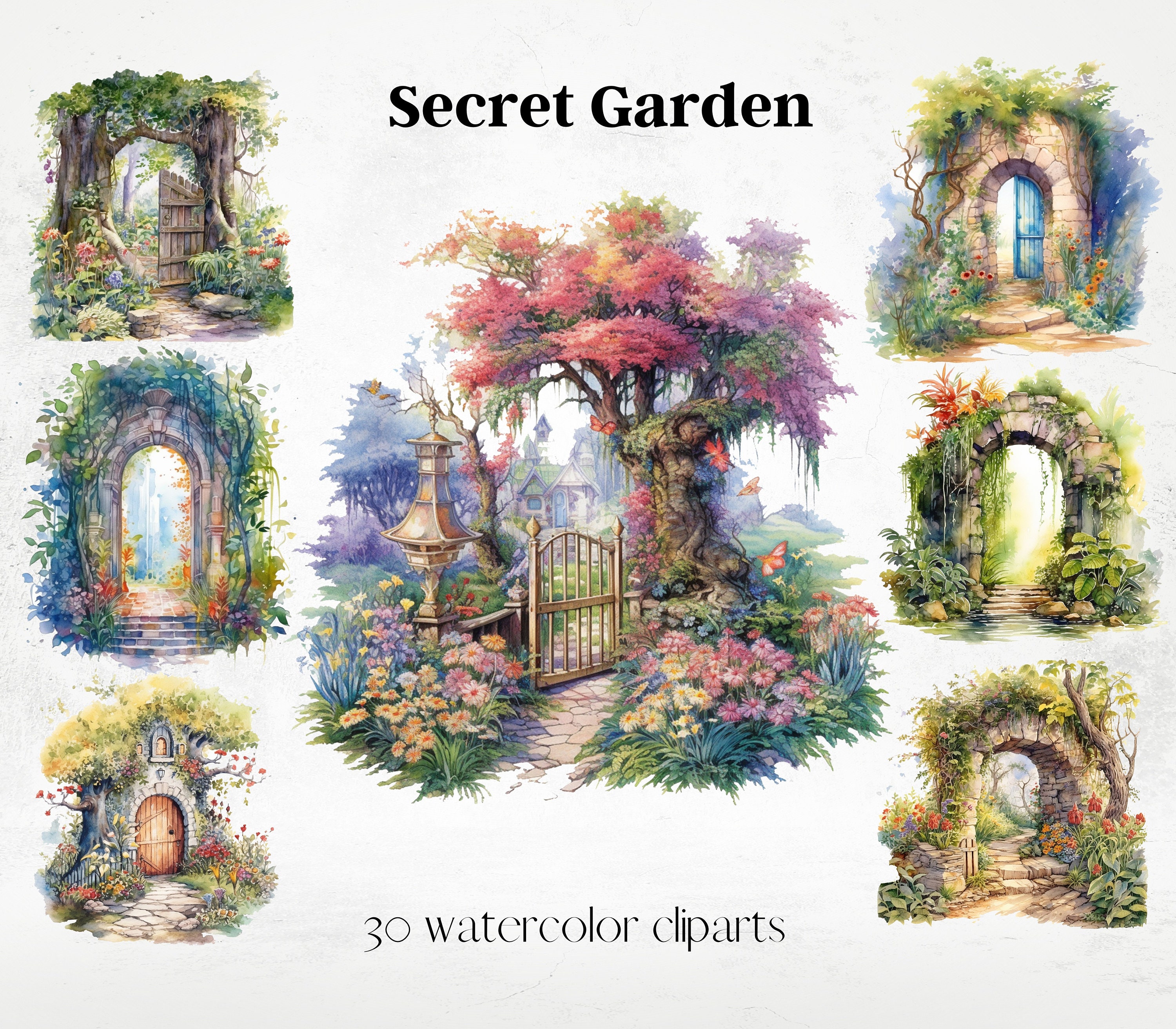 Watercolor Secret Garden Clipart Magical Garden Clipart Png - Etsy