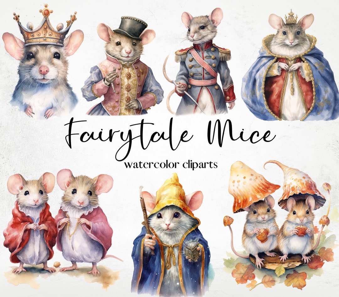 Watercolour Fairytale Mice Clipart Bundle, Fairy Tale Animals Clip Art ...