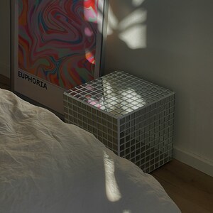 Glass Disco Tile Cube – Mirror Mosaic Cube – Disco Tile Night Stand ...
