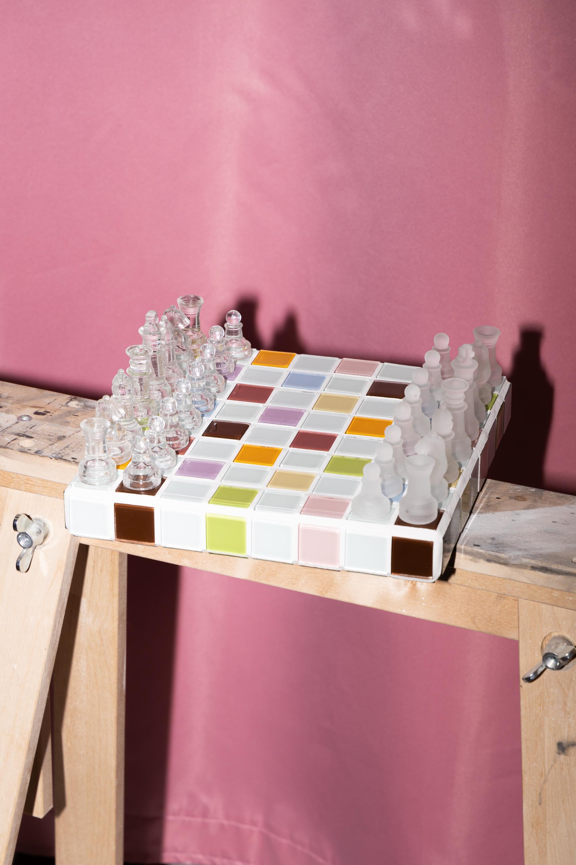 Glass Tile Chessboard: Handmade Mosaic Chess Set, Customizable Colors ...