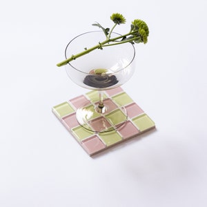 Glass Tile Coaster – Square Checkered Coaster – Glass Mosaic Coaster ...