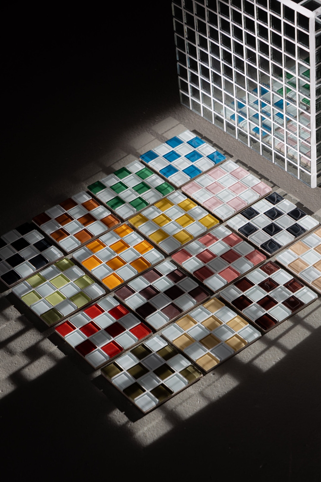 Glass Tile Coasters – Square Checkered Coaster – Glass Mosaic Coasters ...