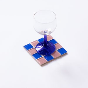 Glass Tile Coaster – Handmade Drink Coaster – Square Checkered Coaster ...