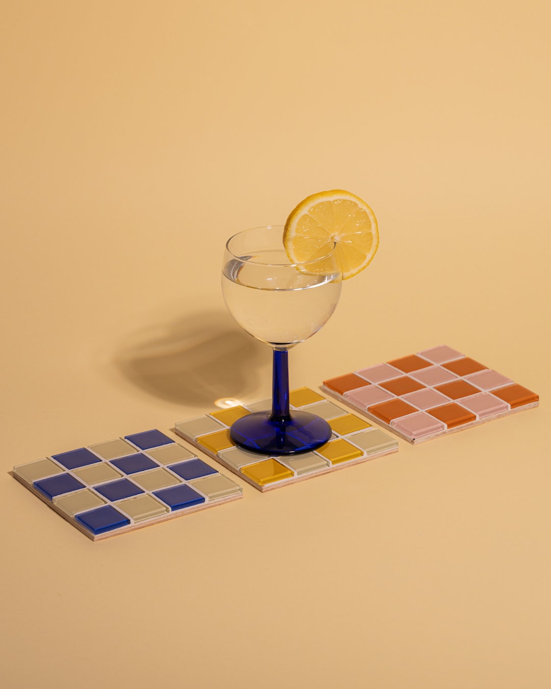 Glass Tile Coaster – Handmade Drink Coaster – Square Checkered Coaster ...