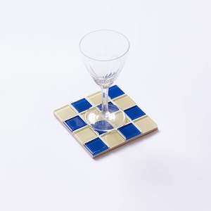 Glass Tile Coaster – Handmade Drink Coaster – Square Checkered Coaster ...