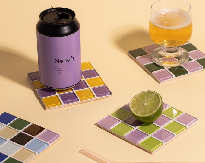 Drink Coaster Set of 4 | Glass Tile Coasters Set of 4 | Housewarming ...