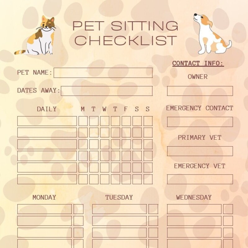 Pet Sitting Checklist - Etsy