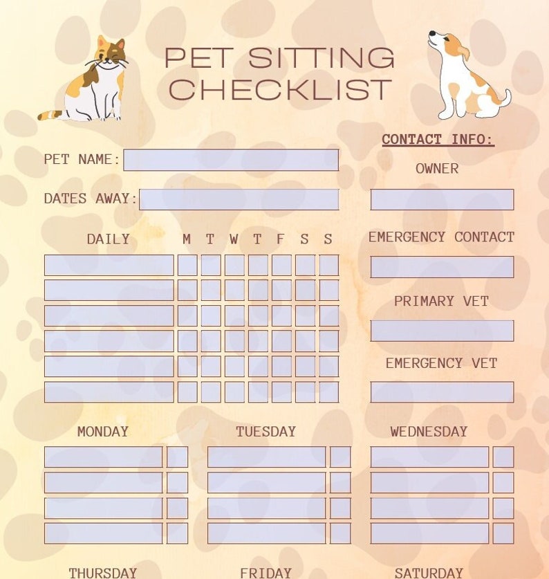 Editable Pet Sitting Checklist: Vet Created, Dog & Cat Care (digital ...