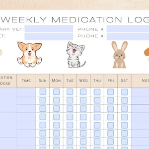 Vet Created, EDITABLE Printable Weekly Pet Medication Log , Pill ...