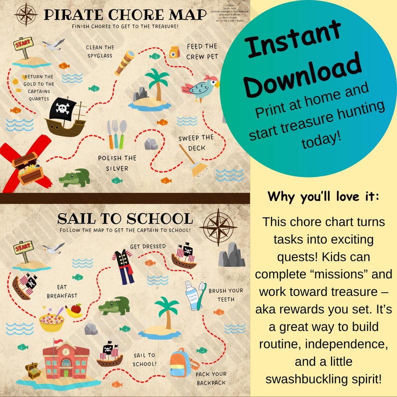 Back to School Pirate Map Chore Chart | Interactive Chore Chart for ...