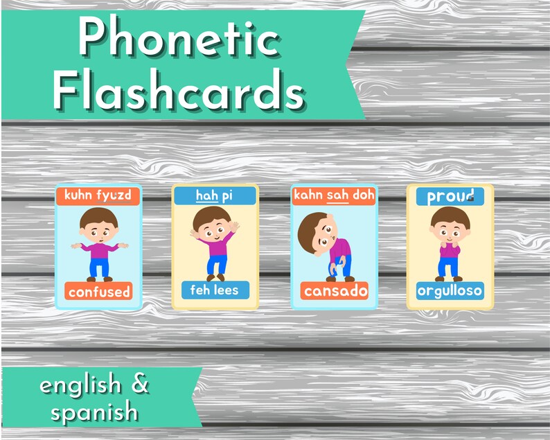 Phonetic Flashcards English & Spanish Feelings and Emotions for ...