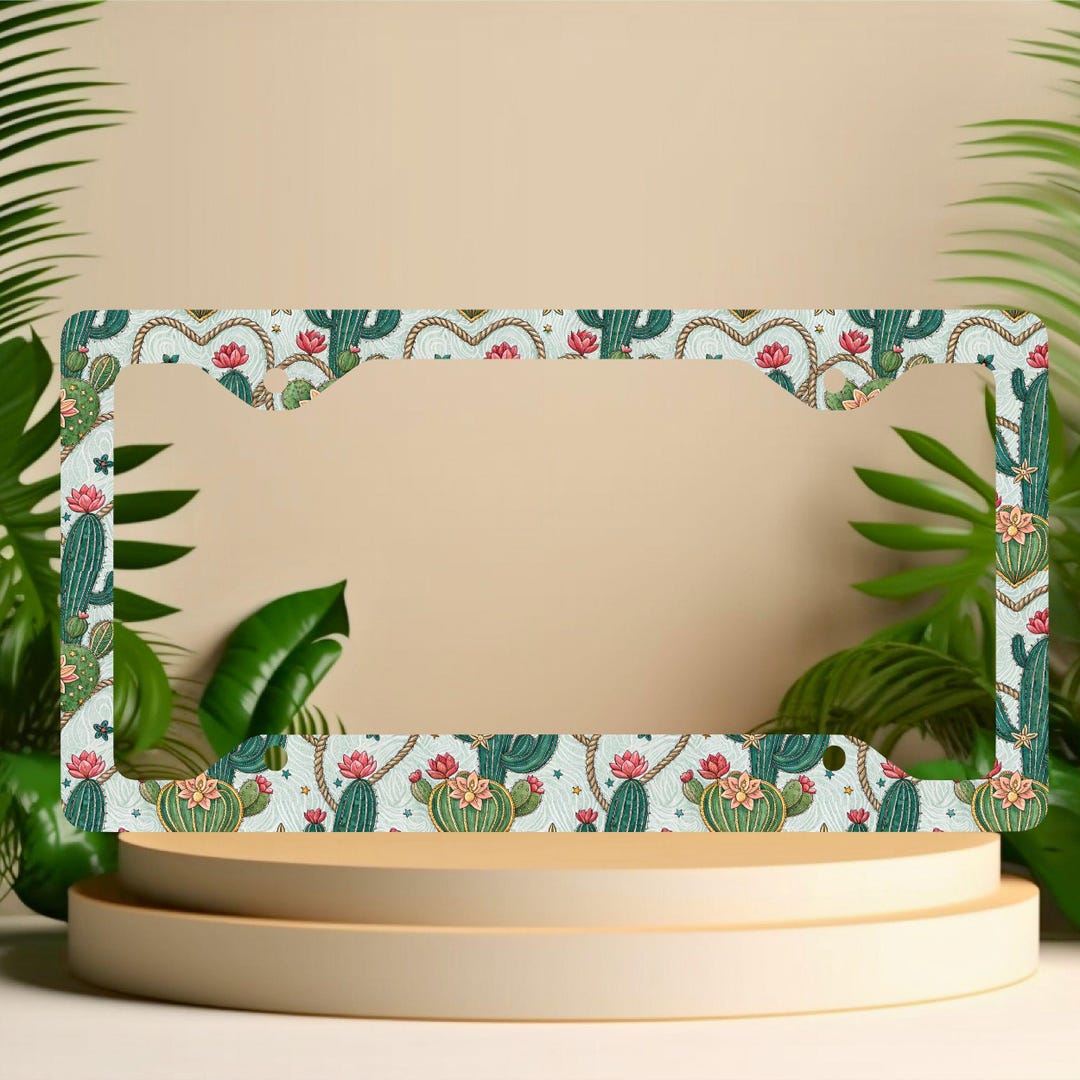 Cactus License Plate Frame, Floral Desert, Southwestern Decor, Heart ...