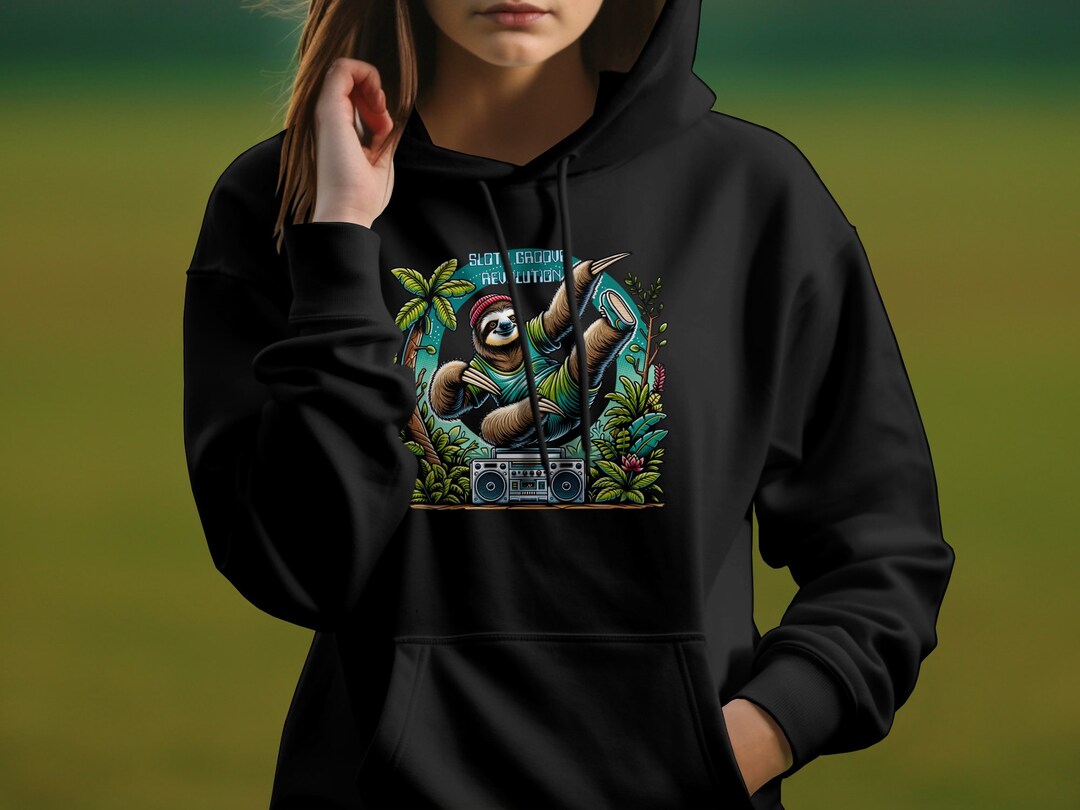 Funky Sloth DJ Jungle Theme Hoodie, Unisex Tropical Sloth Music ...