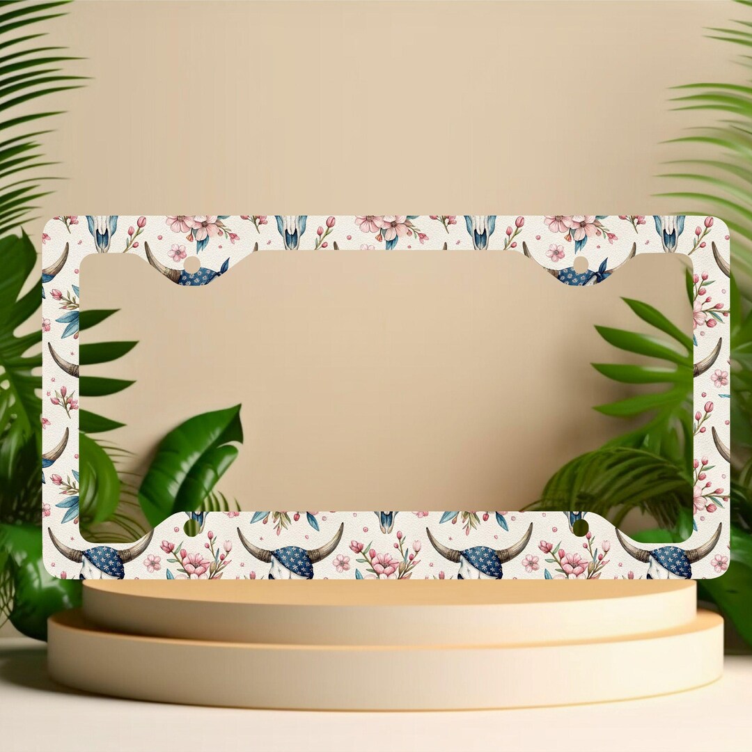 Floral Bull Skull License Plate Frame, Western Car Decor - Etsy