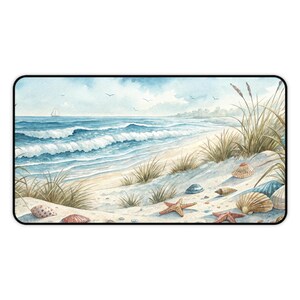 Beach Watercolor Desk Mat, Coastal Desk Decor, Ocean Waves Art, Sea ...