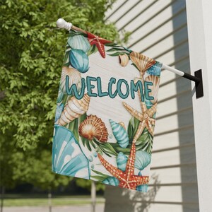 Seashell and Starfish Welcome Banner, Nautical Outdoor Decor, Summer ...