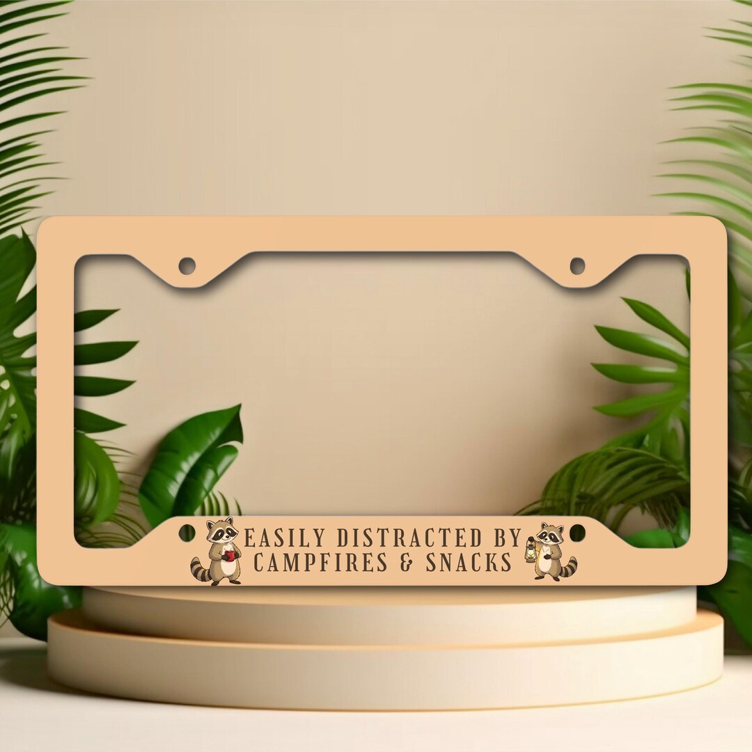 Campfire Snacks Raccoon License Plate Frame, Funny Animal Auto Decor ...