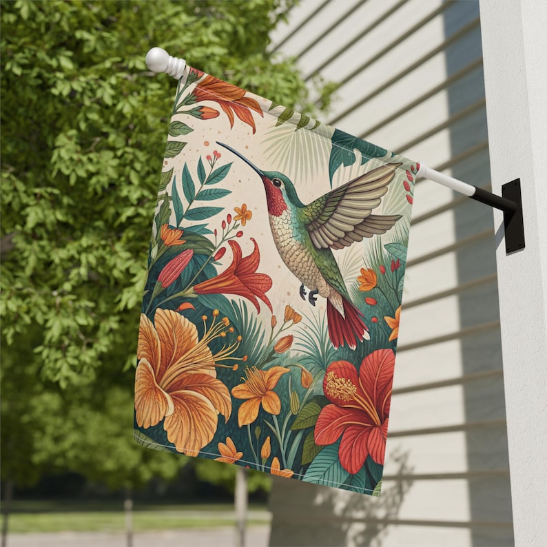 Hummingbird Garden Flag, Floral Garden Flag, Tropical Garden Flag, Bird ...