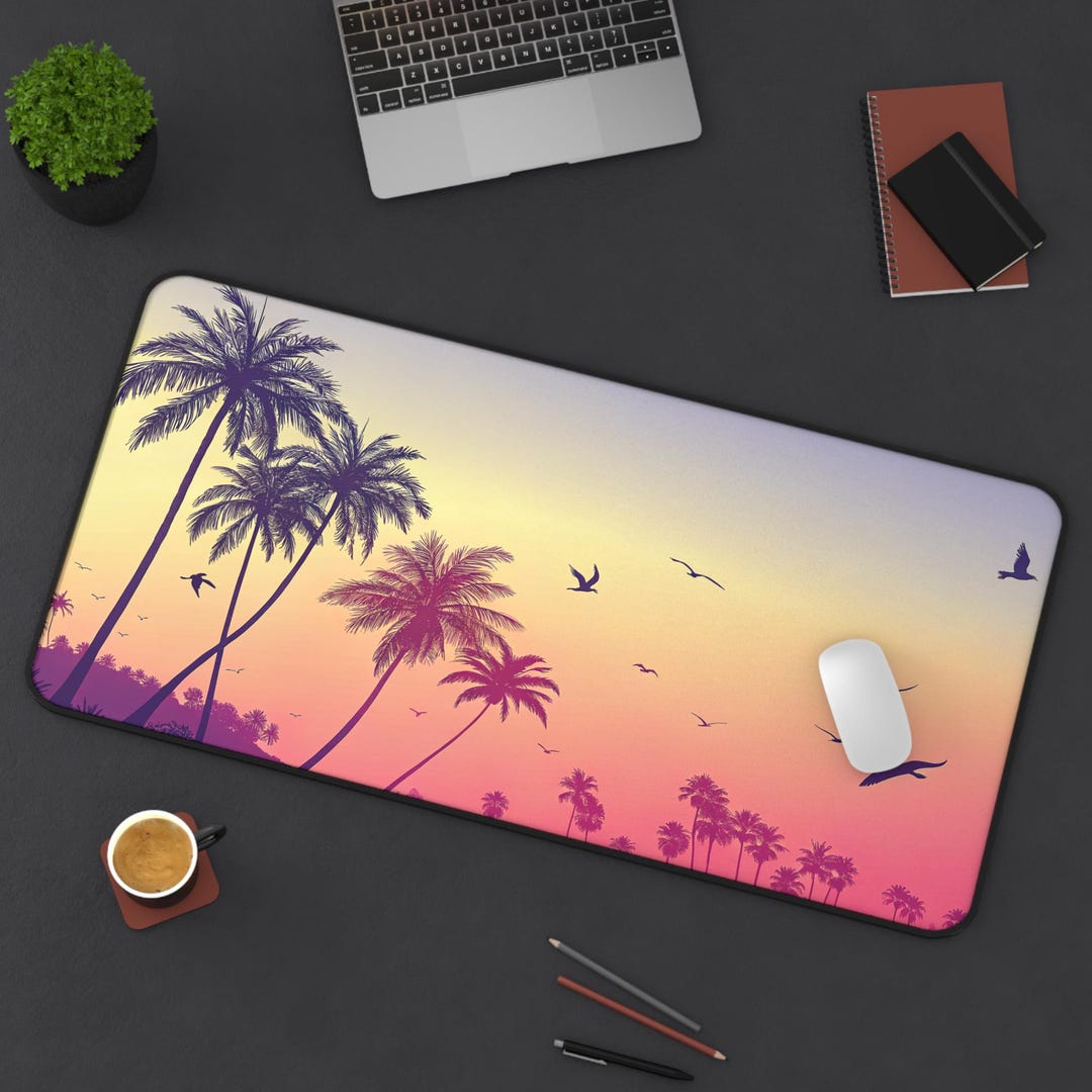 Tropical Sunset Desk Mat, Palm Tree Art, Coastal Decor, Beach Vibes ...