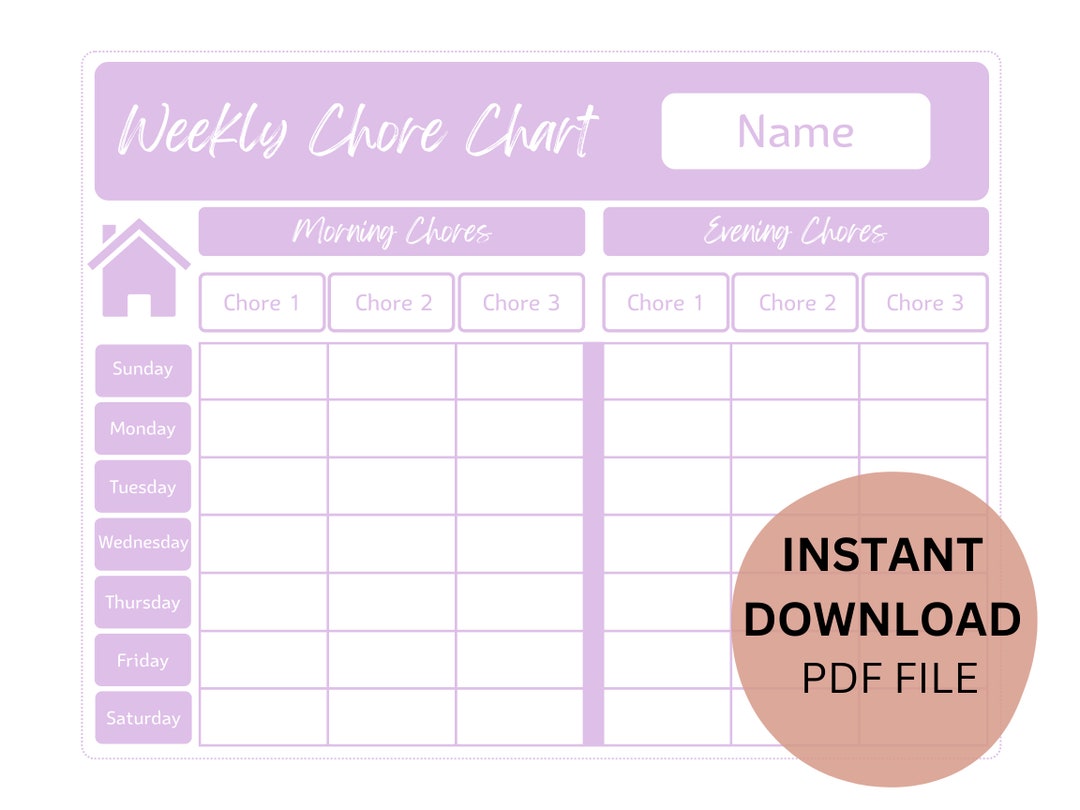 Purple Kids Weekly Chore Chart Daily Checkmarks Minimalist Chore Chart ...