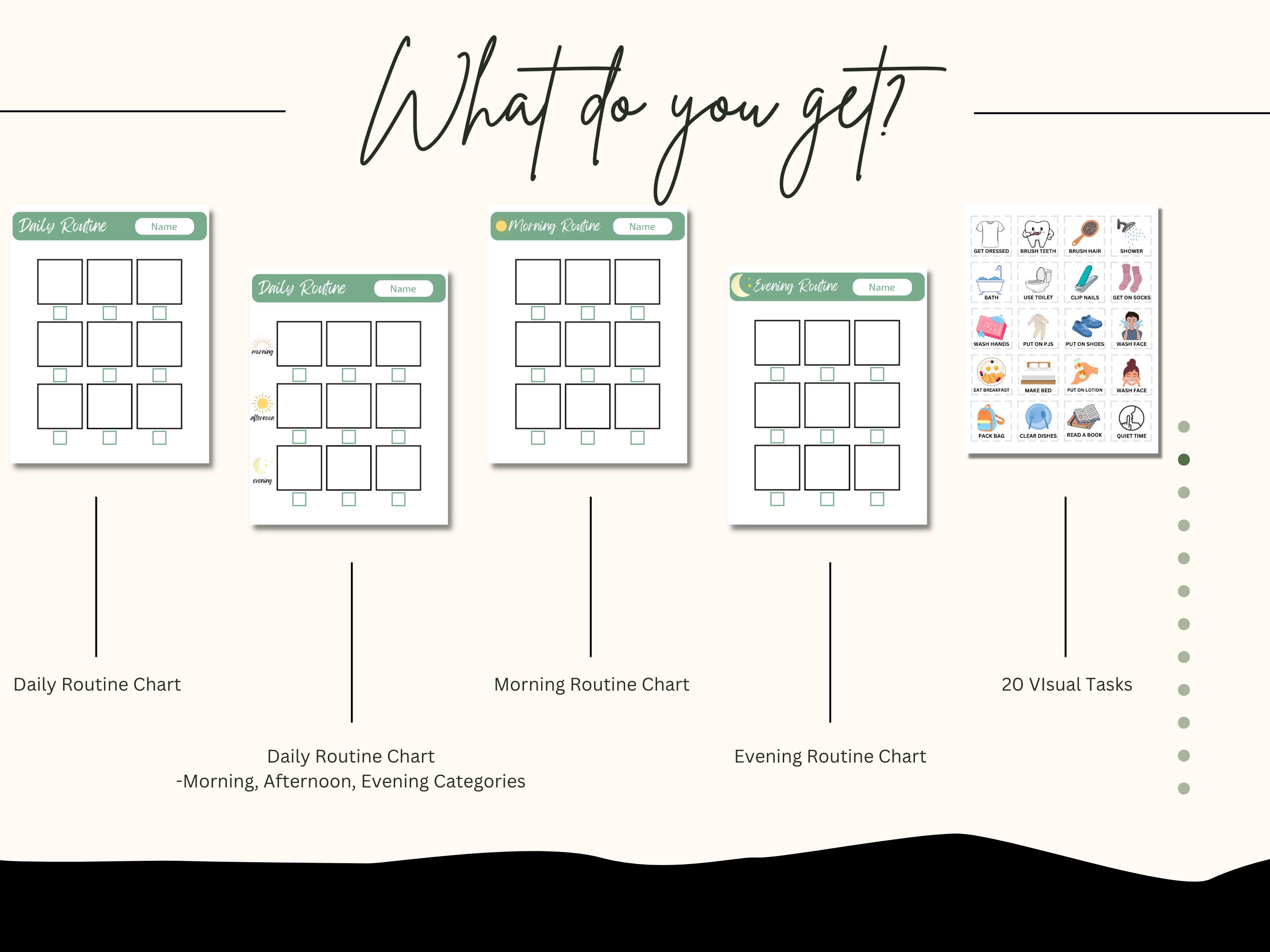 Kids Daily Routine Chart in Green Daily Checkmarks - Etsy