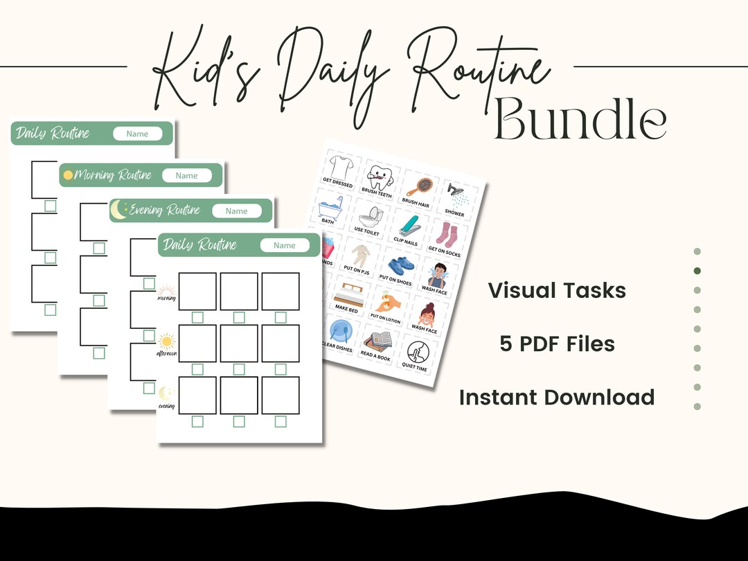 Kids Daily Routine Chart in Green Daily Checkmarks - Etsy
