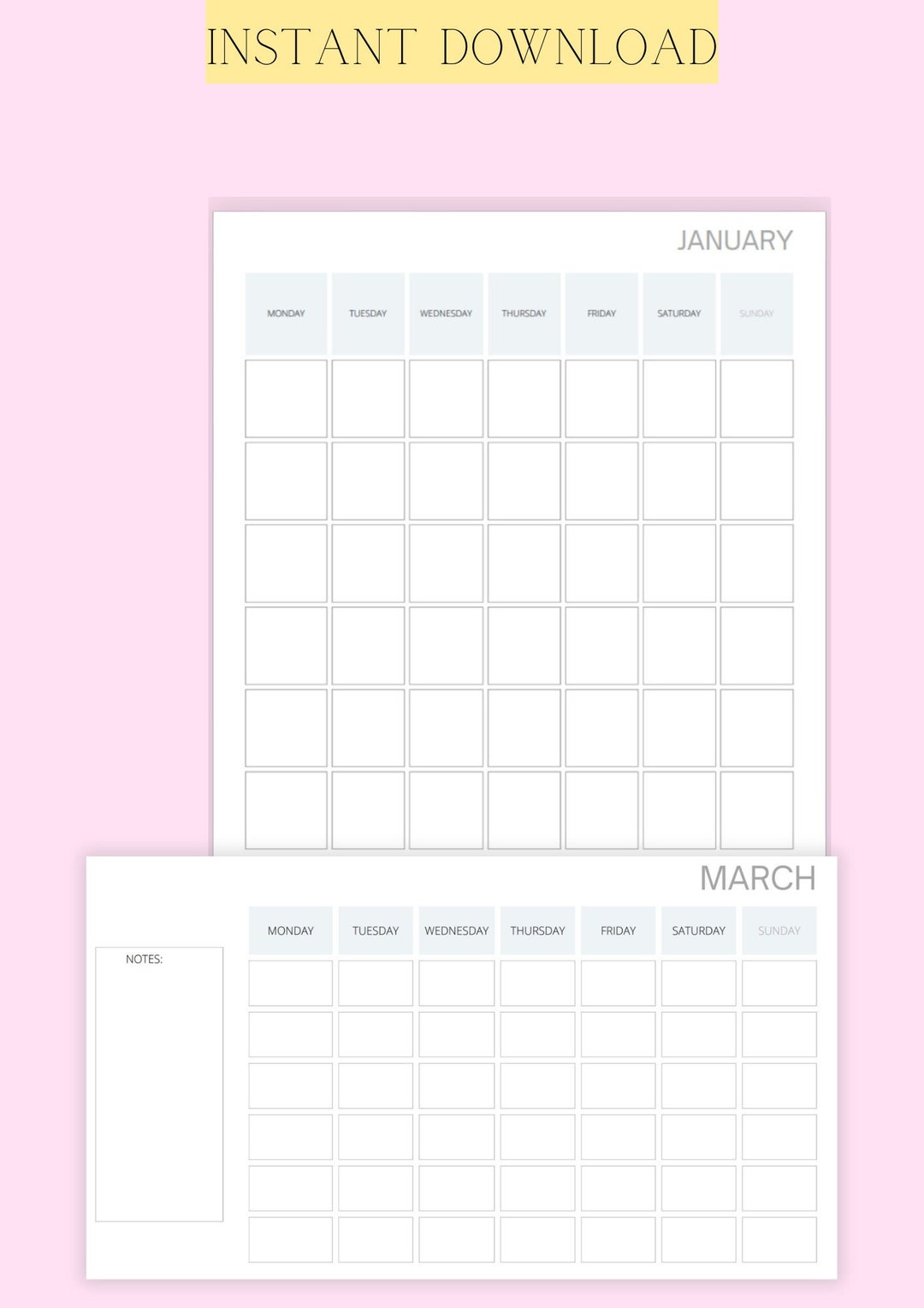 Printable Yearly Wall Calendar Schedule Blank Calendar - Etsy
