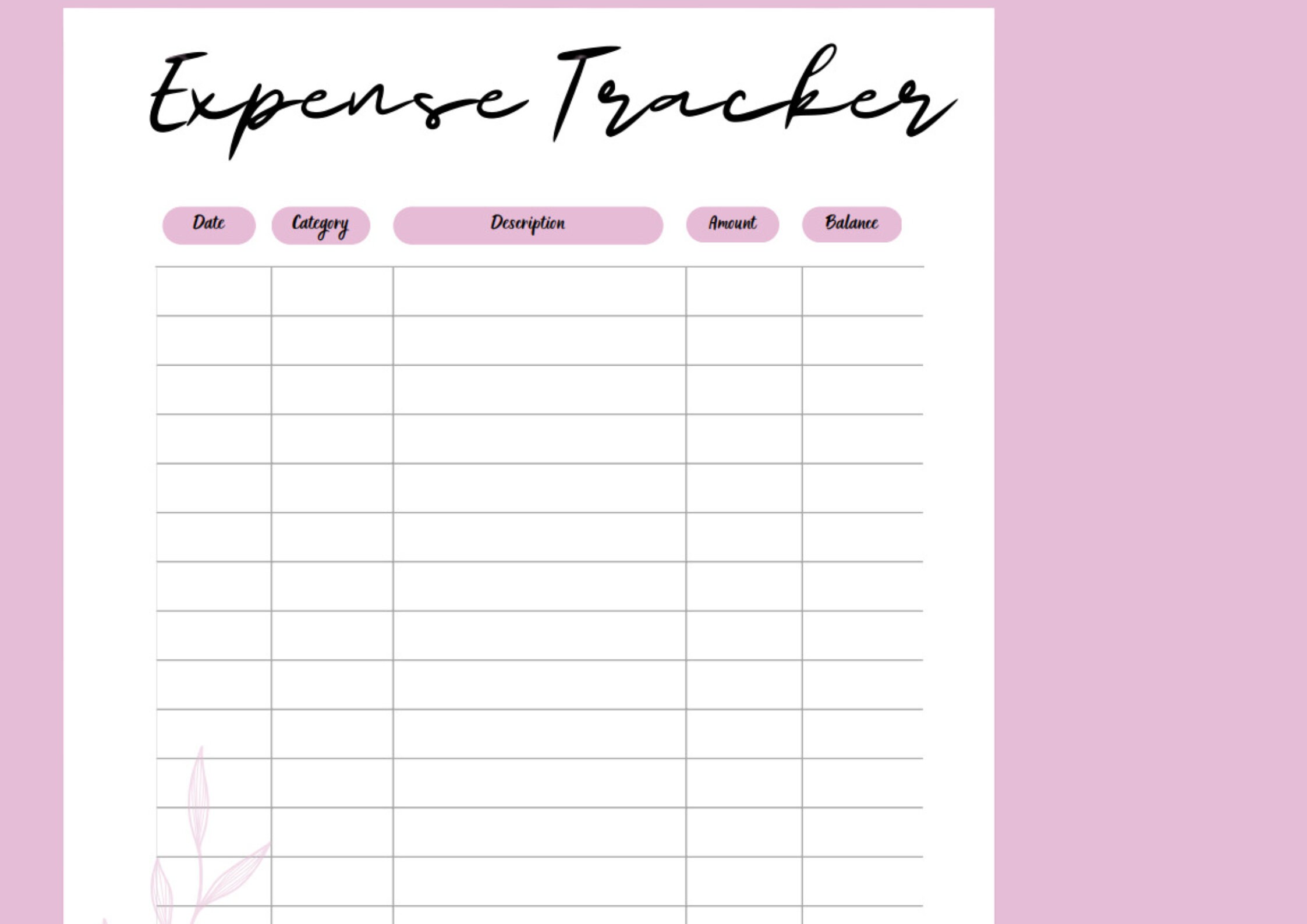 Expense Tracker Blush Pink Palette Simple Expense Log Personal Finances ...