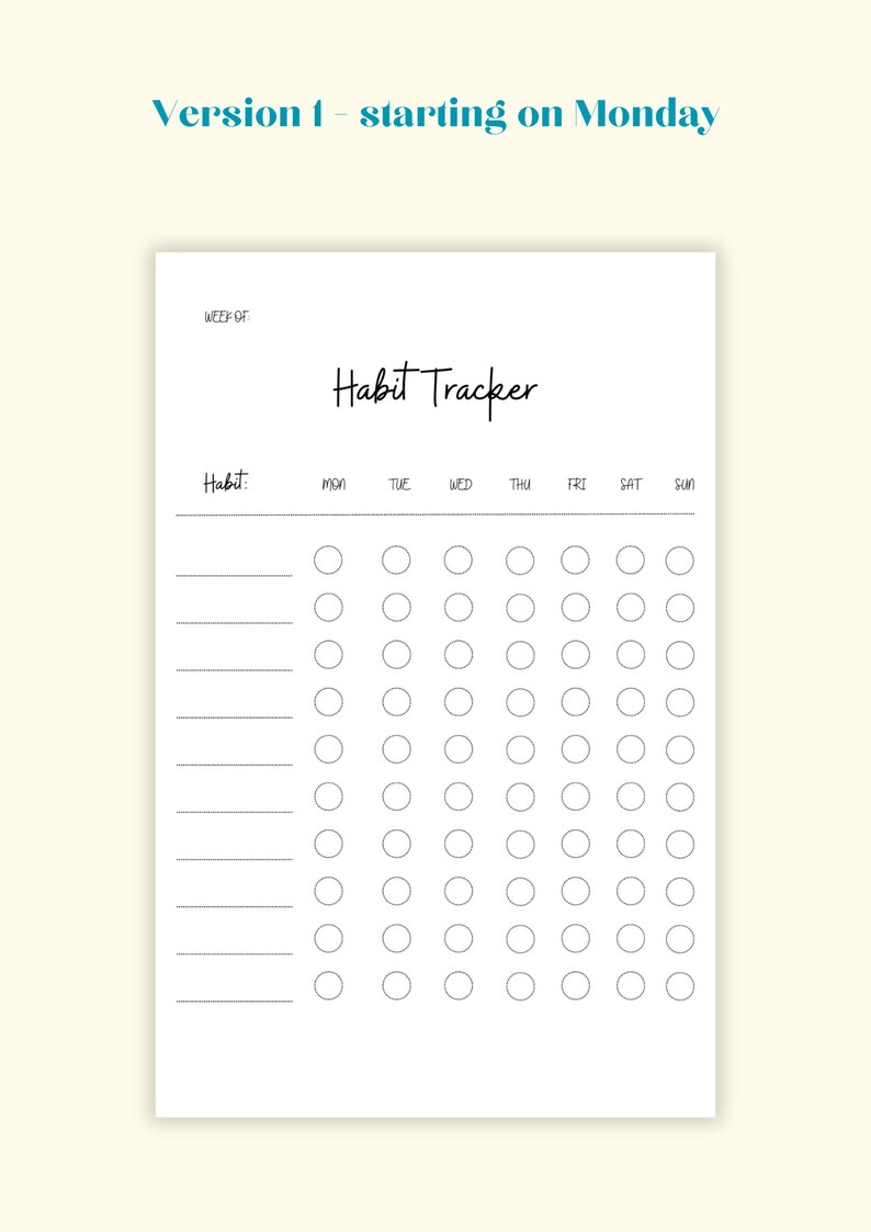 Habit Tracker Printable Daily & Weekly Undated Habit Tracker - Etsy