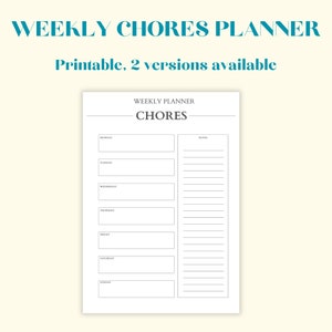 Weekly Chores Tracker Chores Schedule Chore Planner Digital - Etsy