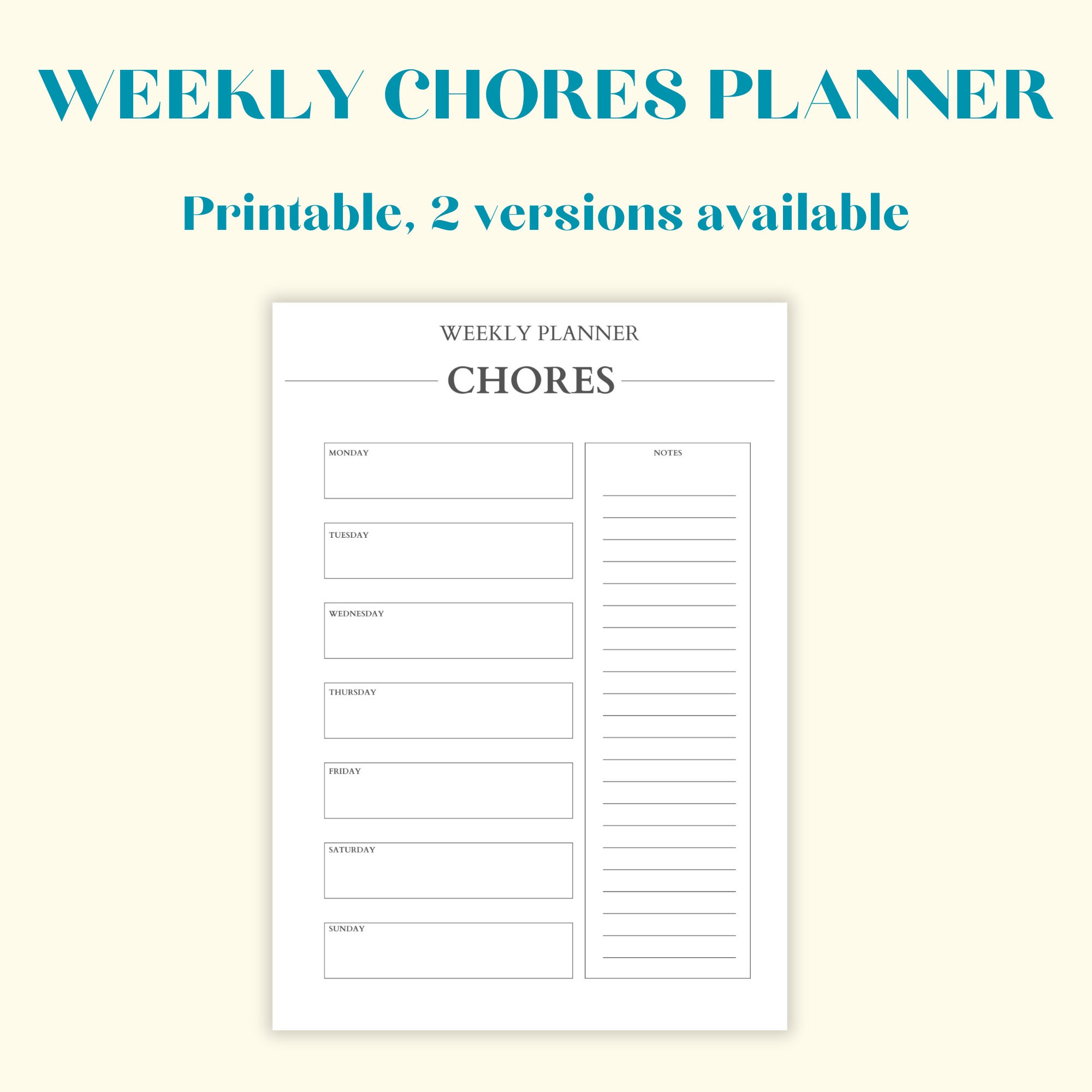 Weekly Chores Tracker Chores Schedule Chore Planner Digital - Etsy