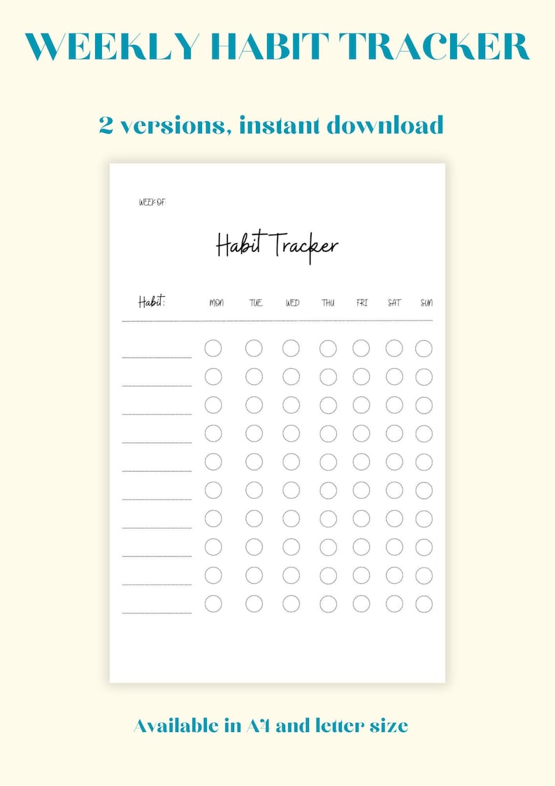 Habit Tracker Printable Daily & Weekly Undated Habit Tracker - Etsy