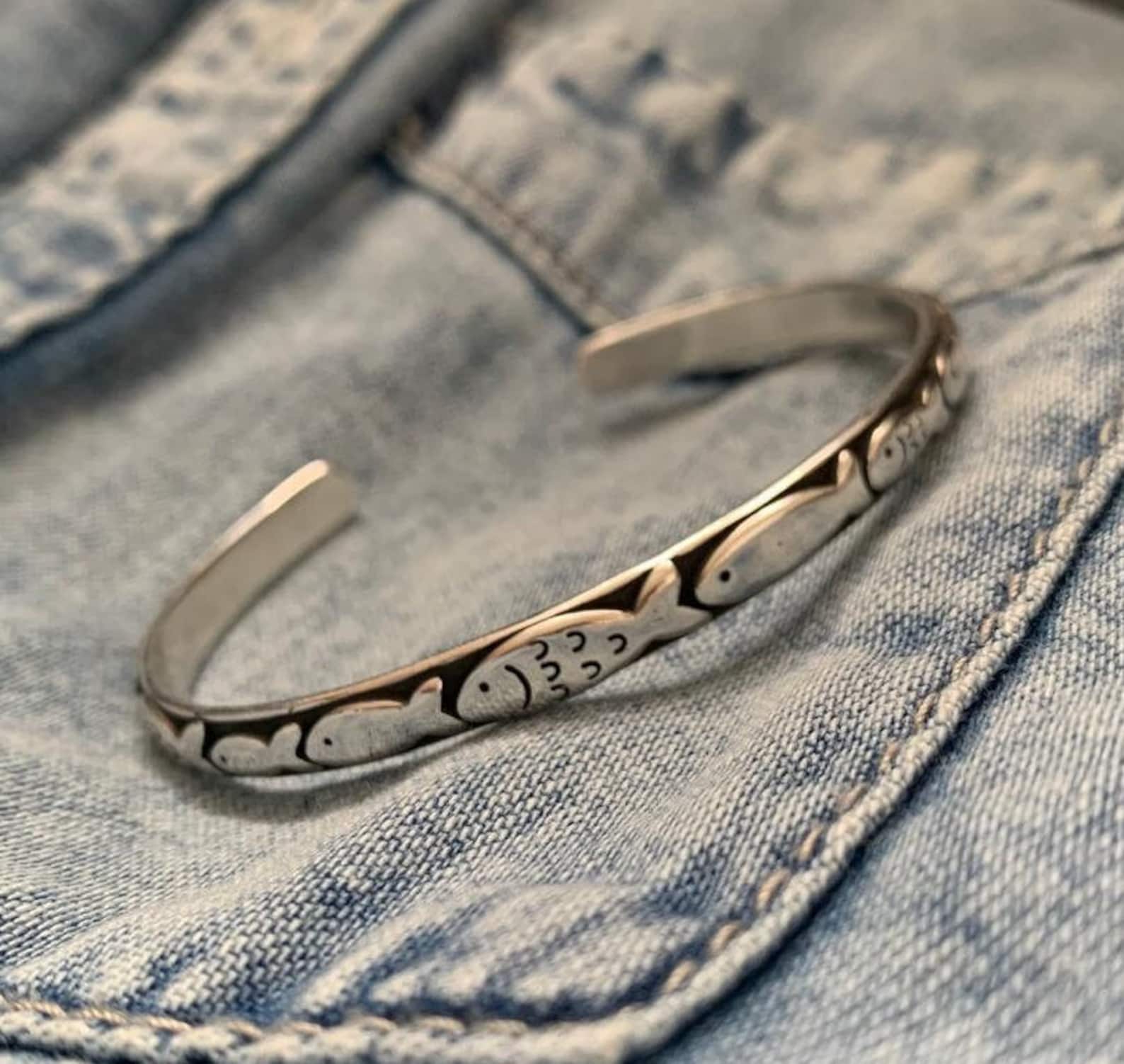Silver Simple Adjustable Fish Cuff Bangle-fish Lovers Sealife Bracelet ...